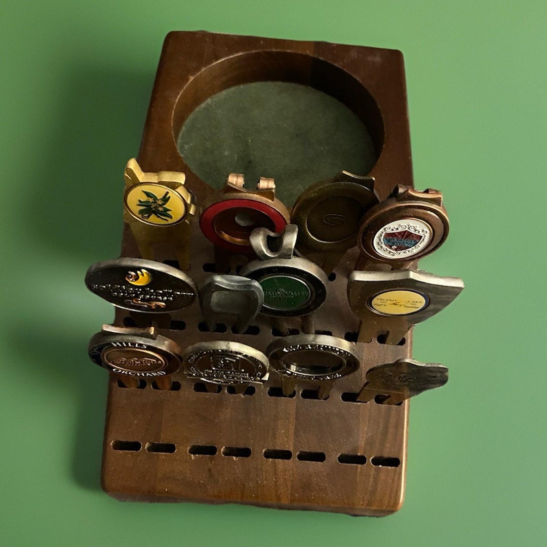 Vintage Solid Wood Divot Tools Display by Lorente With Collection of 12 ...