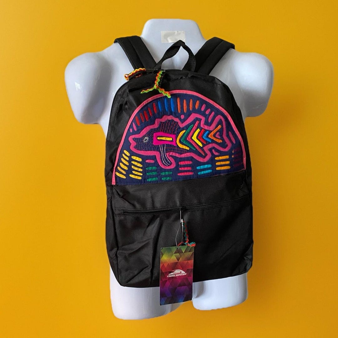 Trailmaker Black Backpack Upstyled With Panama Mola Fish 16" X 12" - Etsy