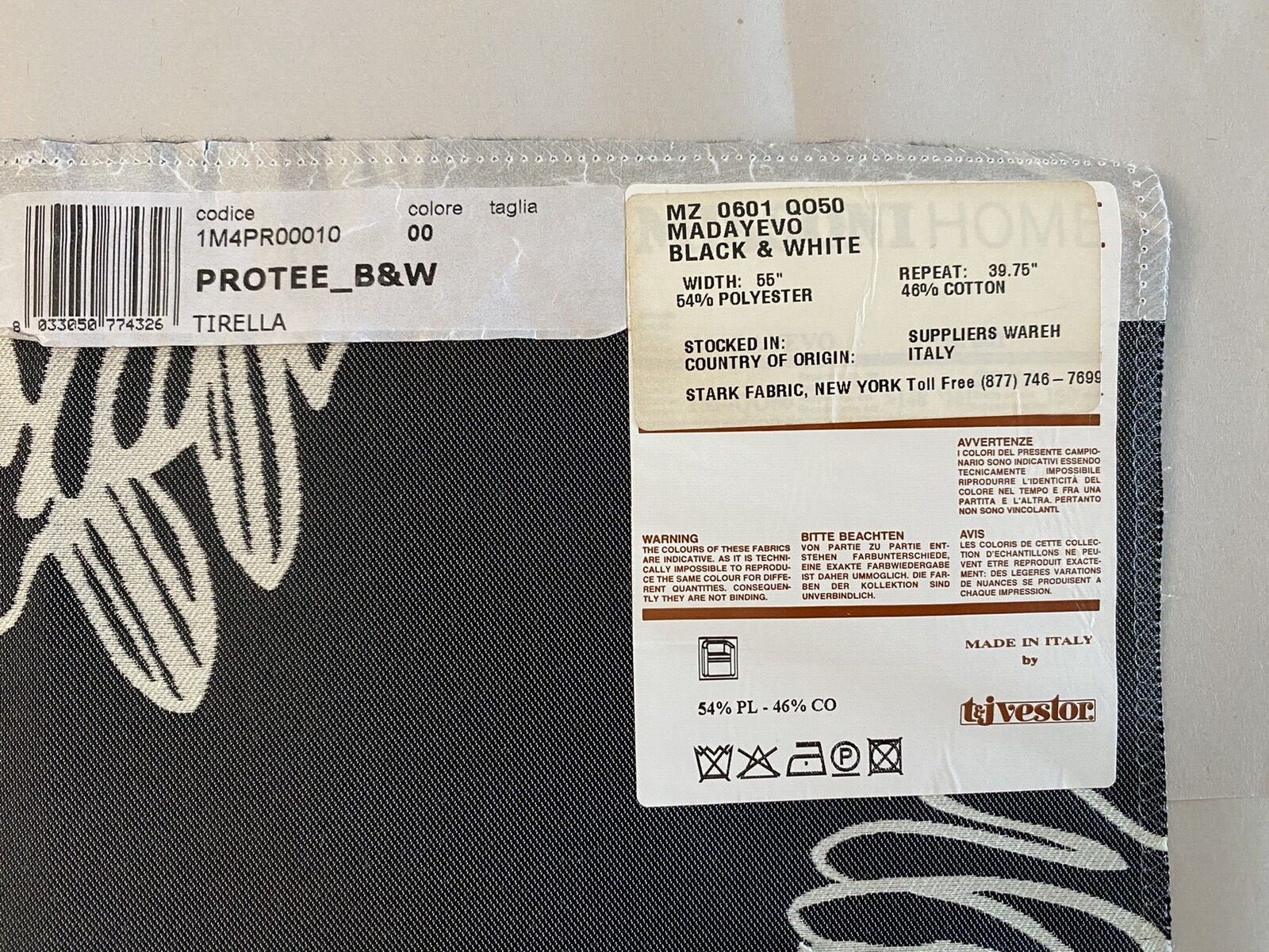 Mod Retro Black & White Floral Botanical Reversible Fabric Sample Stark ...