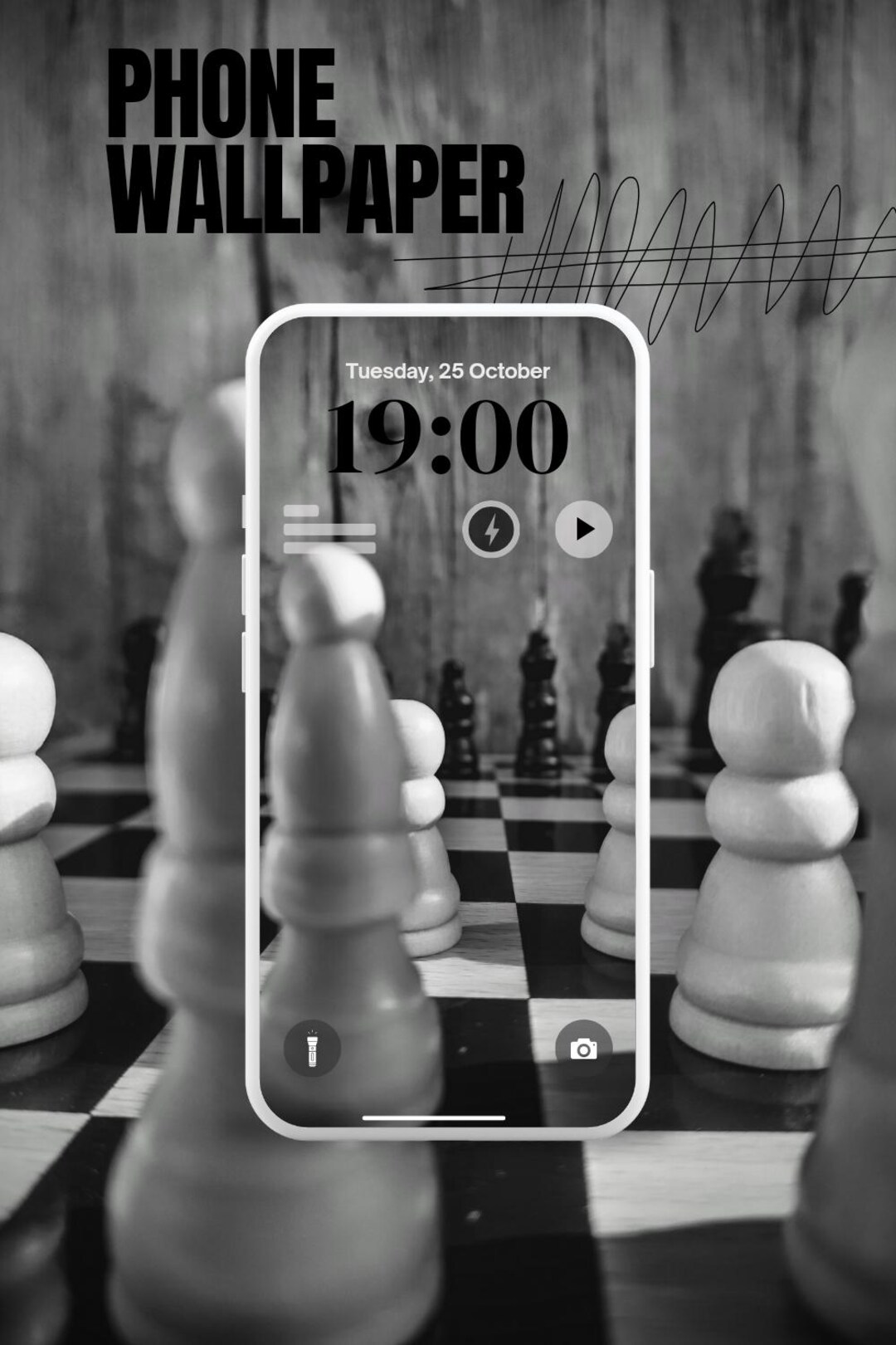 Black and White Chess Game With Wood Fencing Back Drop Phone Wallpapers ...
