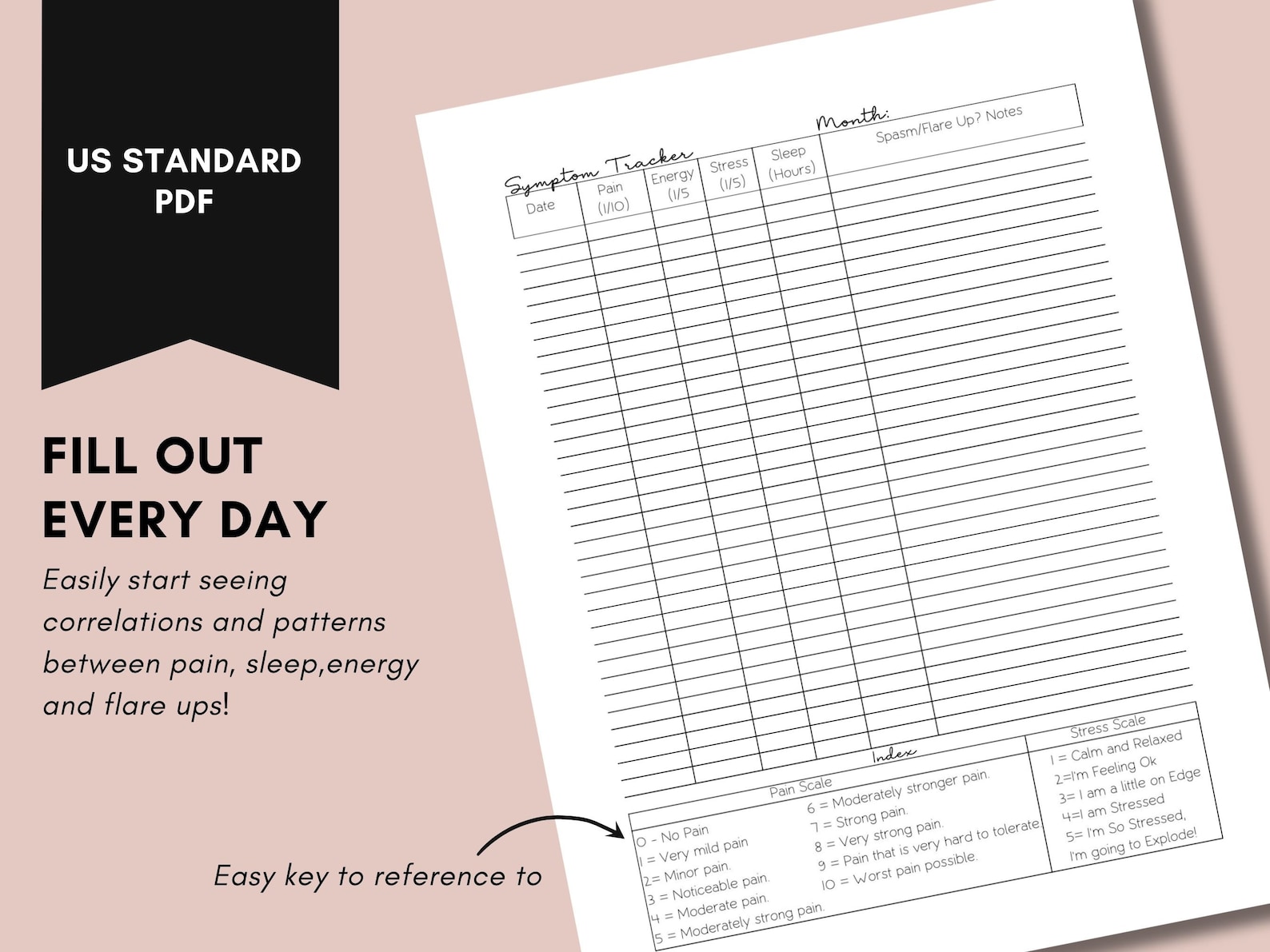 Symptom Tracker, Printable Daily Monthly Pain Log, Chronic Illness ...