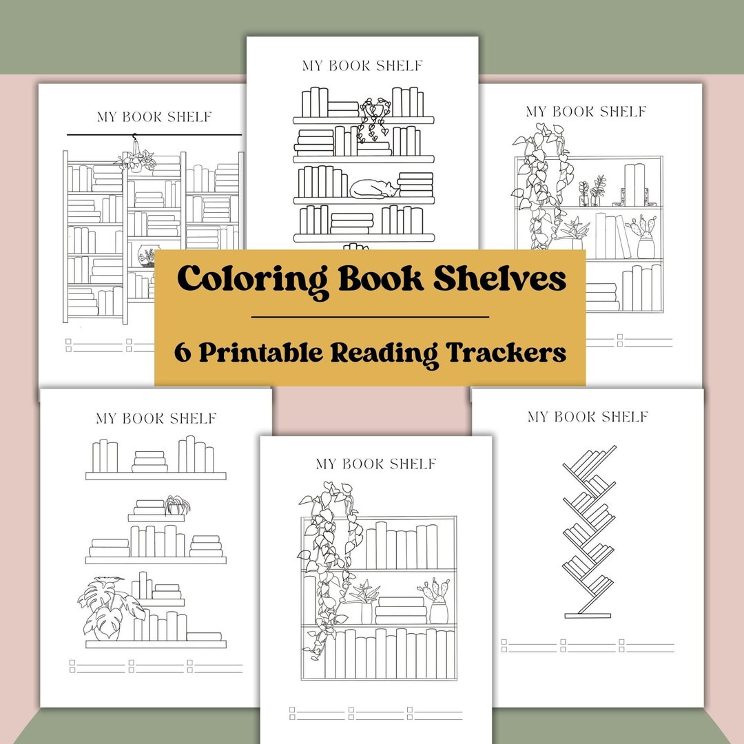 Hand Drawn Coloring Reading Tracker Book Shelf Reading Printable 6 Page ...