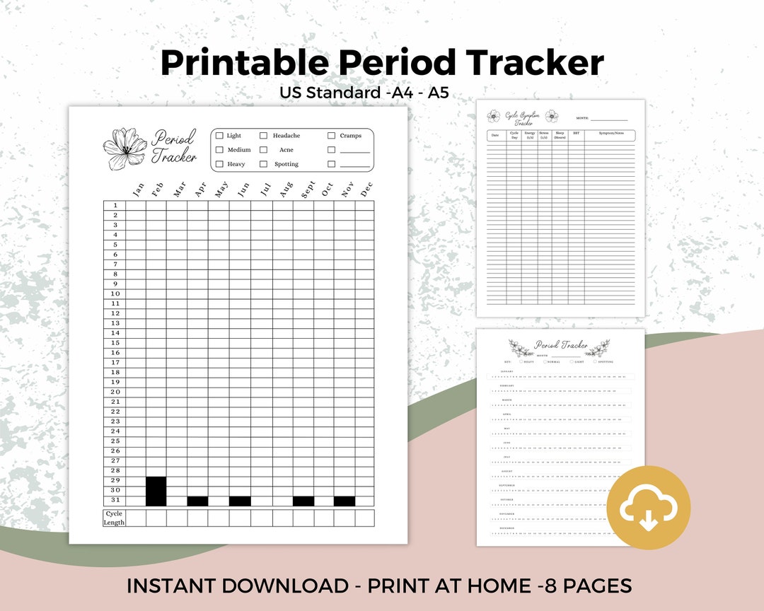 Period Tracker Printable Digital Cycle Log Menstrual Chart Moon Cycle ...