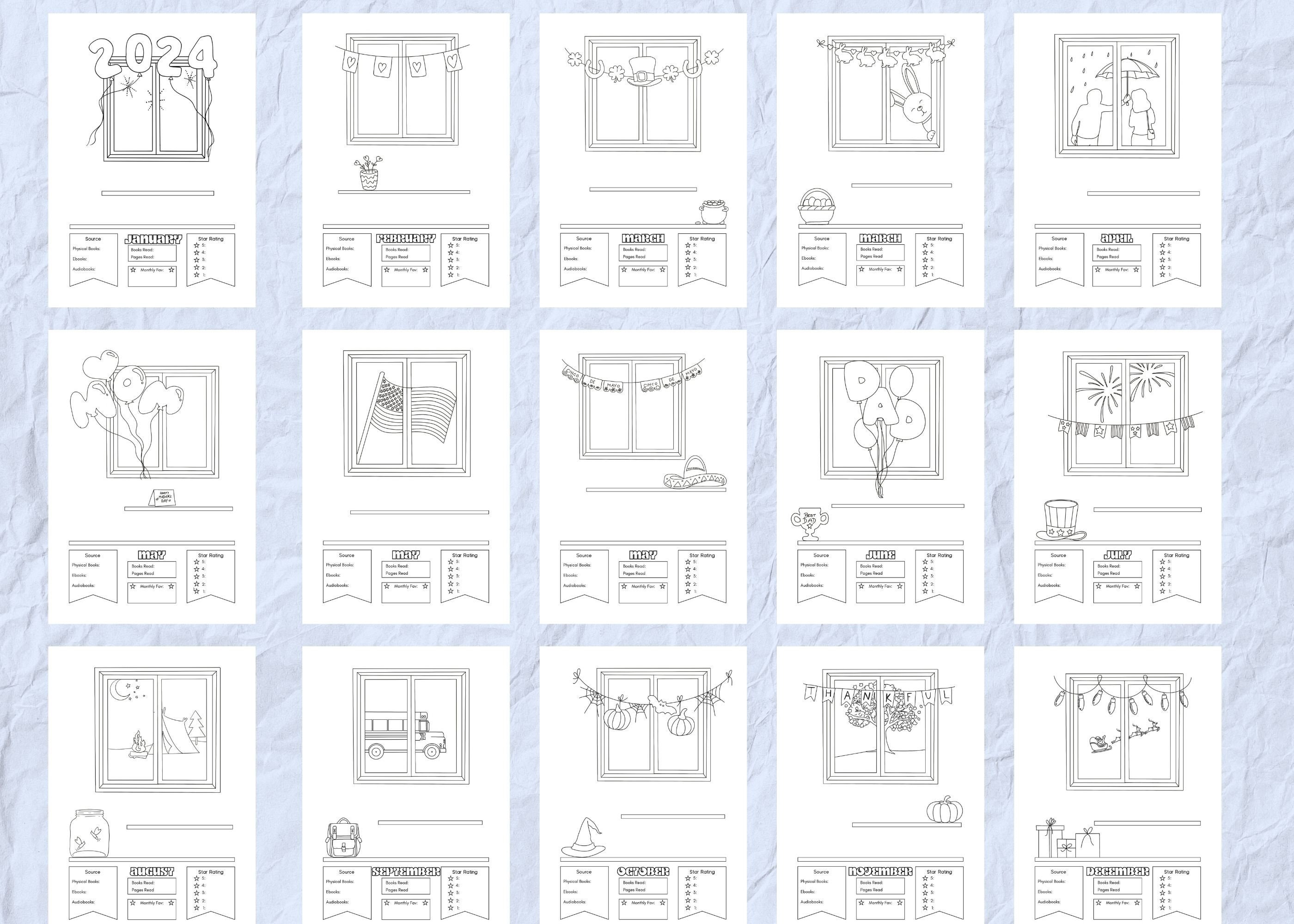 Bookshelf Coloring Tracker Reading Journal Log Book Stats Insert for ...