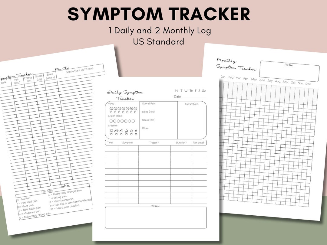 Symptom Tracker, Printable Daily Monthly Pain Log, Chronic Illness ...