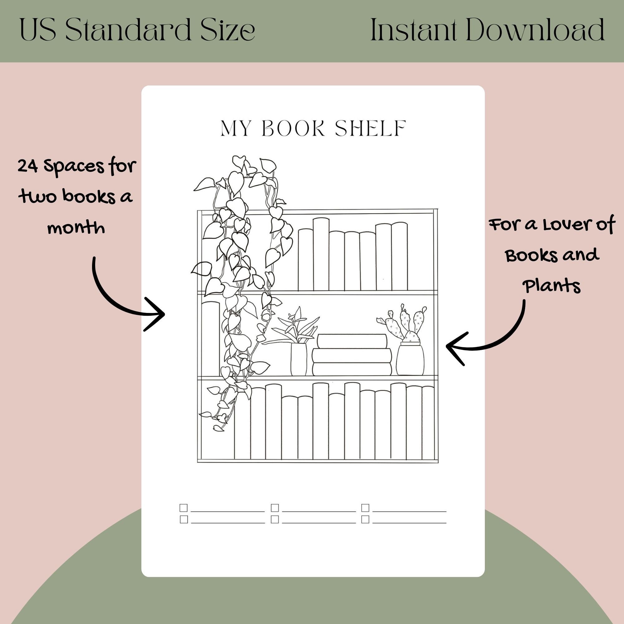 Hand Drawn Coloring Reading Tracker Book Shelf Reading Printable 6 Page ...