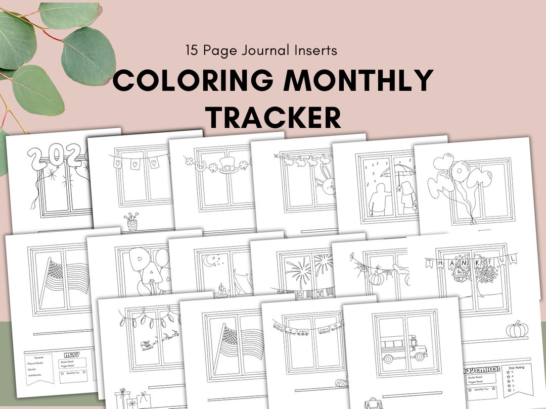 Monthly Reading Log Printable Coloring Book Shelves Tracker Hand Drawn ...