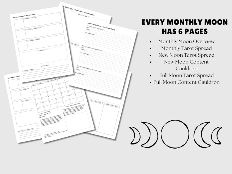 Lunar Cycle Planner Printable | Moon Phase Tracker, Tarot Pull Pages ...