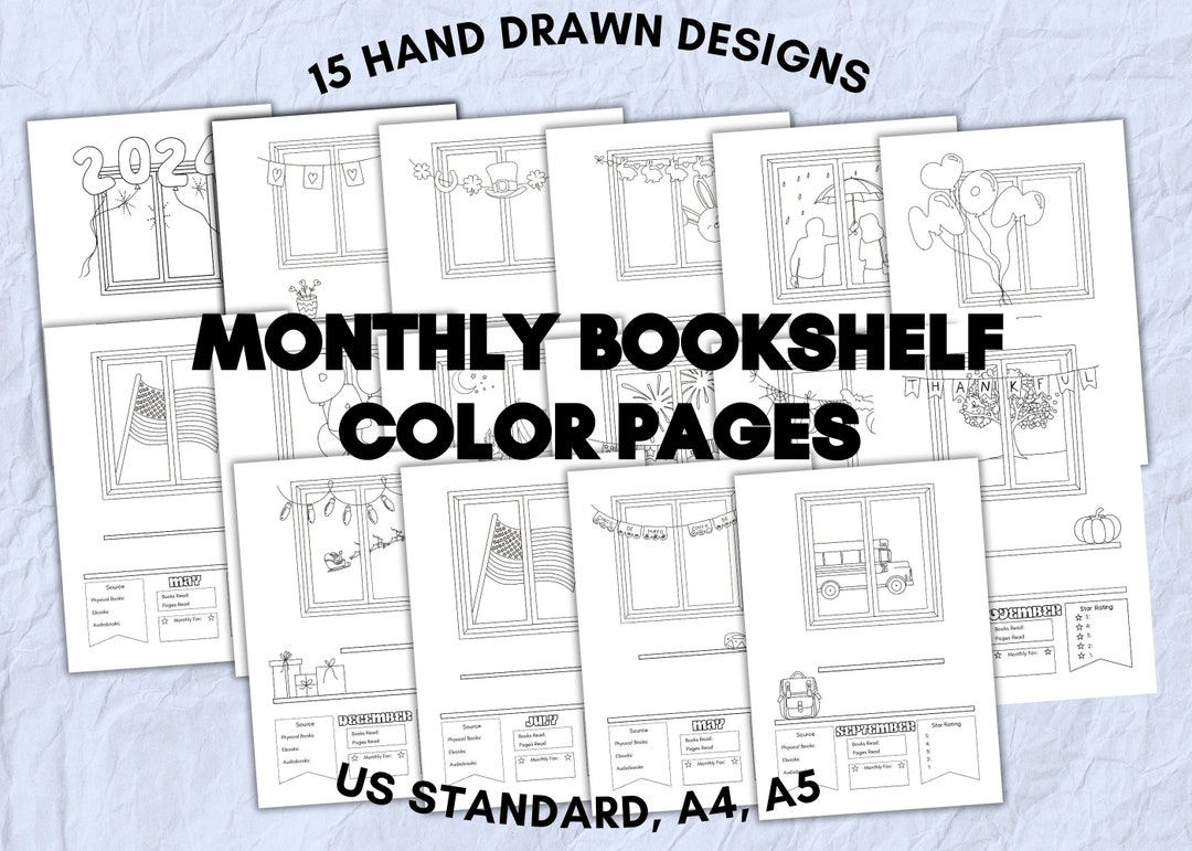 Bookshelf Coloring Tracker Reading Journal Log Book Stats Insert for ...