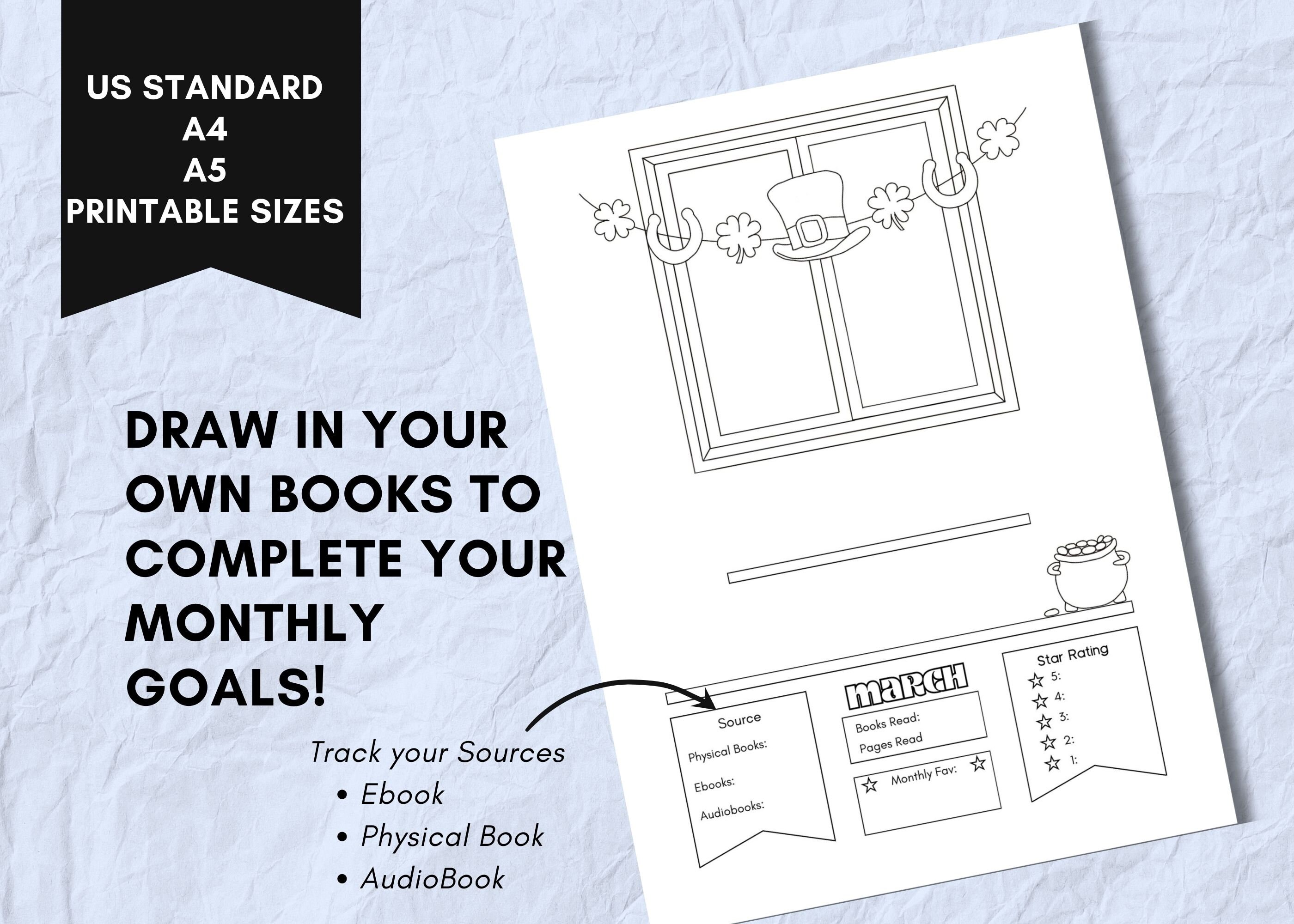 Bookshelf Coloring Tracker Reading Journal Log Book Stats Insert for ...