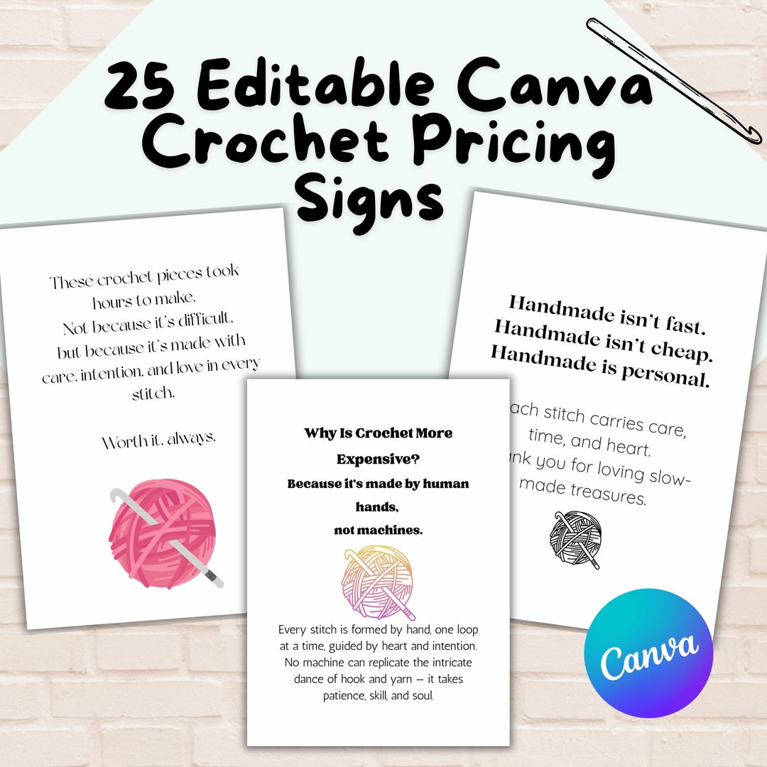 25 Editable Crochet Price Justification Signs Canva Printable Booth ...