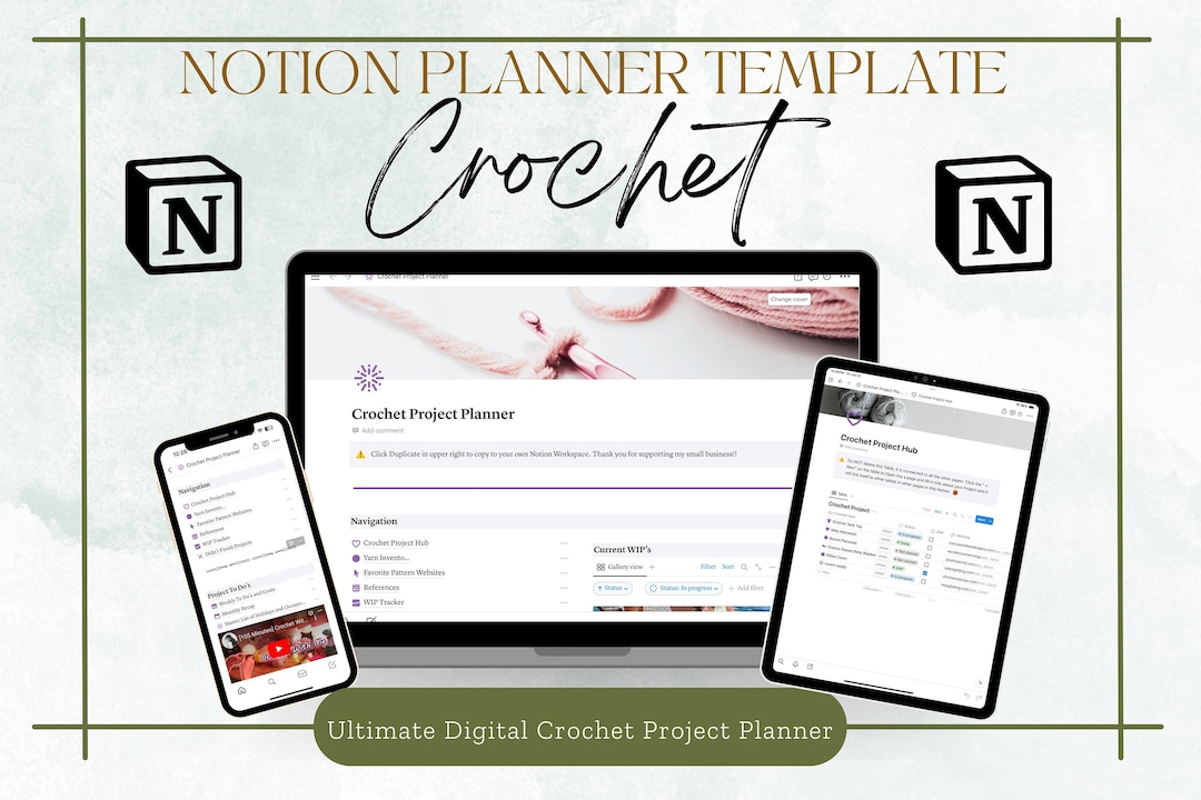 Notion Crochet Project Planner Template, Digital Notion Dashboard ...