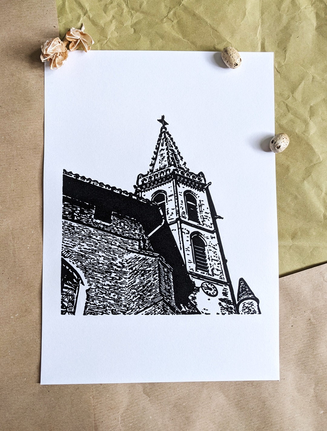 Toulouse Linocut Toulouse Church Poster Original Toulouse - Etsy