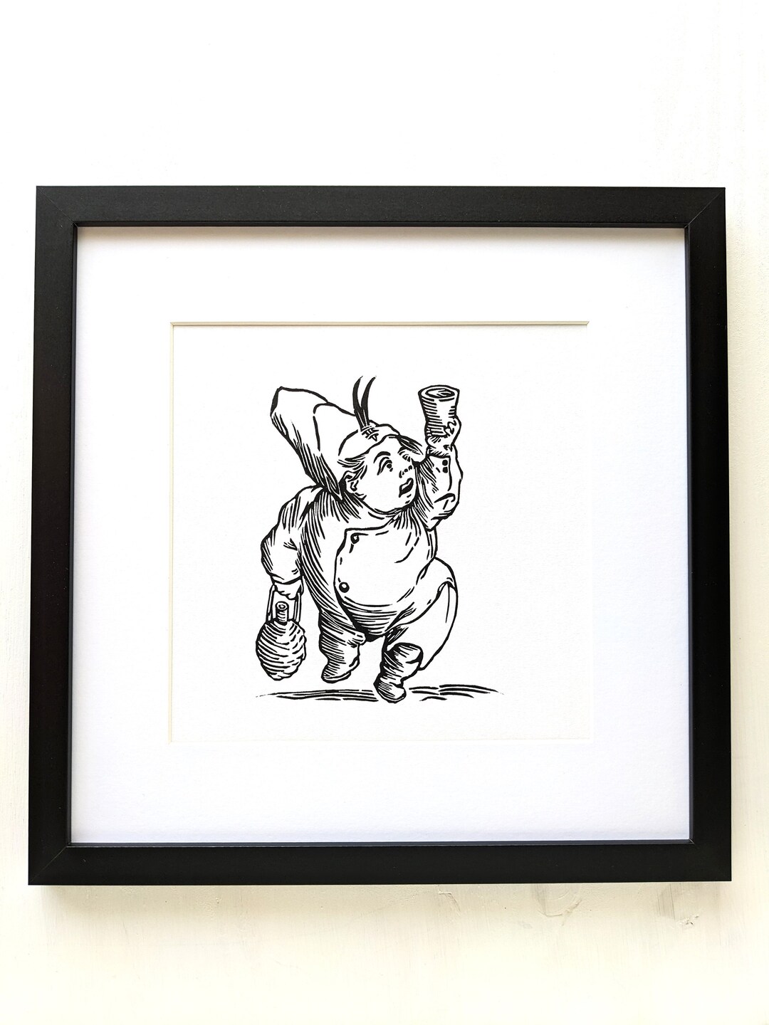 Linocut Wine Drinker, Old Renaissance Poster, 17th Century Illustration ...