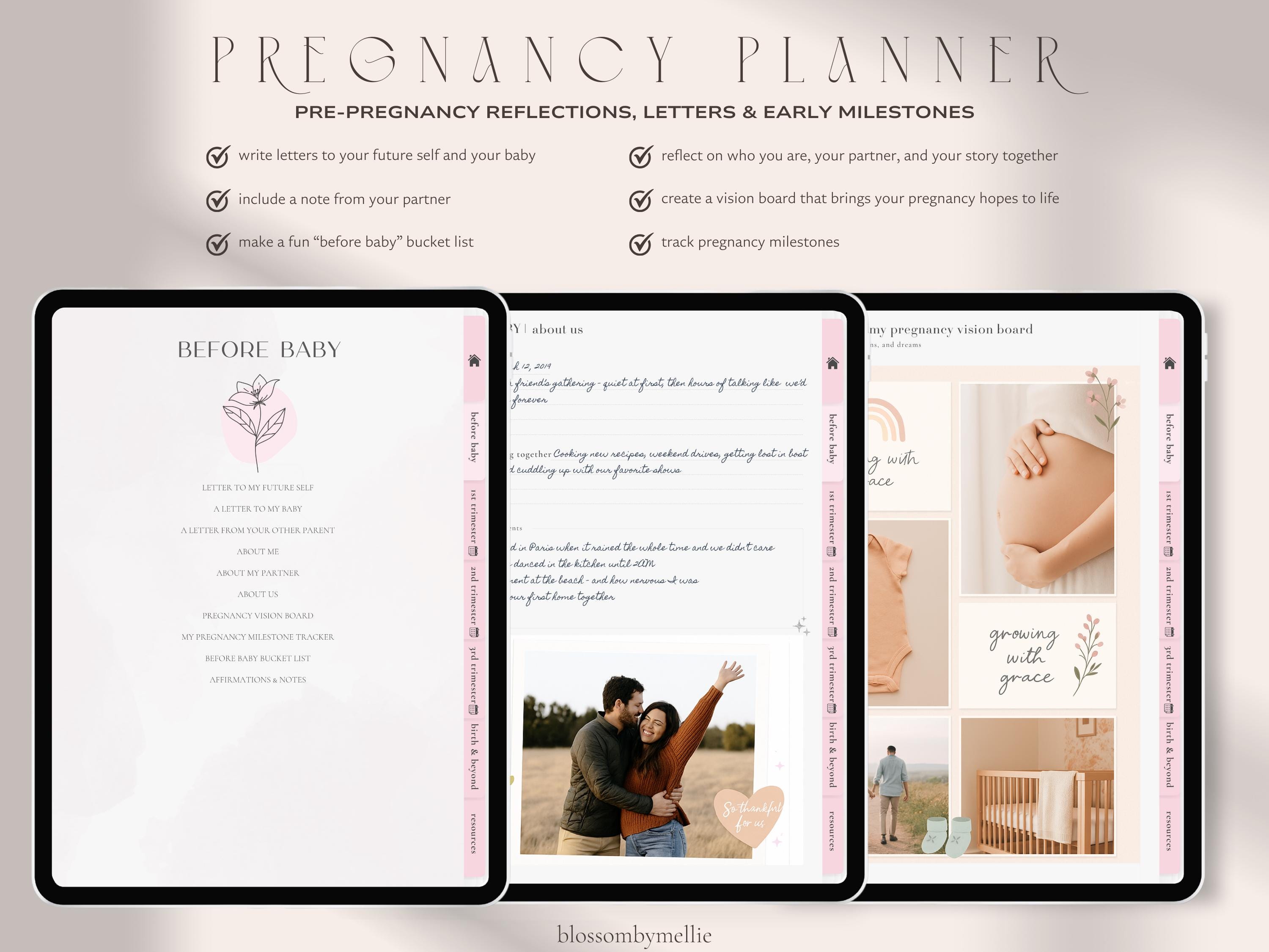 Digital Pregnancy Planner and Journal, Hyperlinked Pregnancy Journal ...