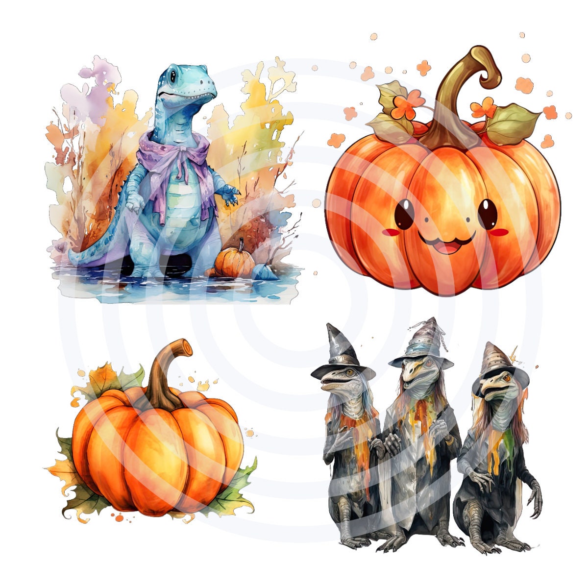Halloween Dinosaur Clipart, Watercolor Pastel Halloween Dinosaur ...