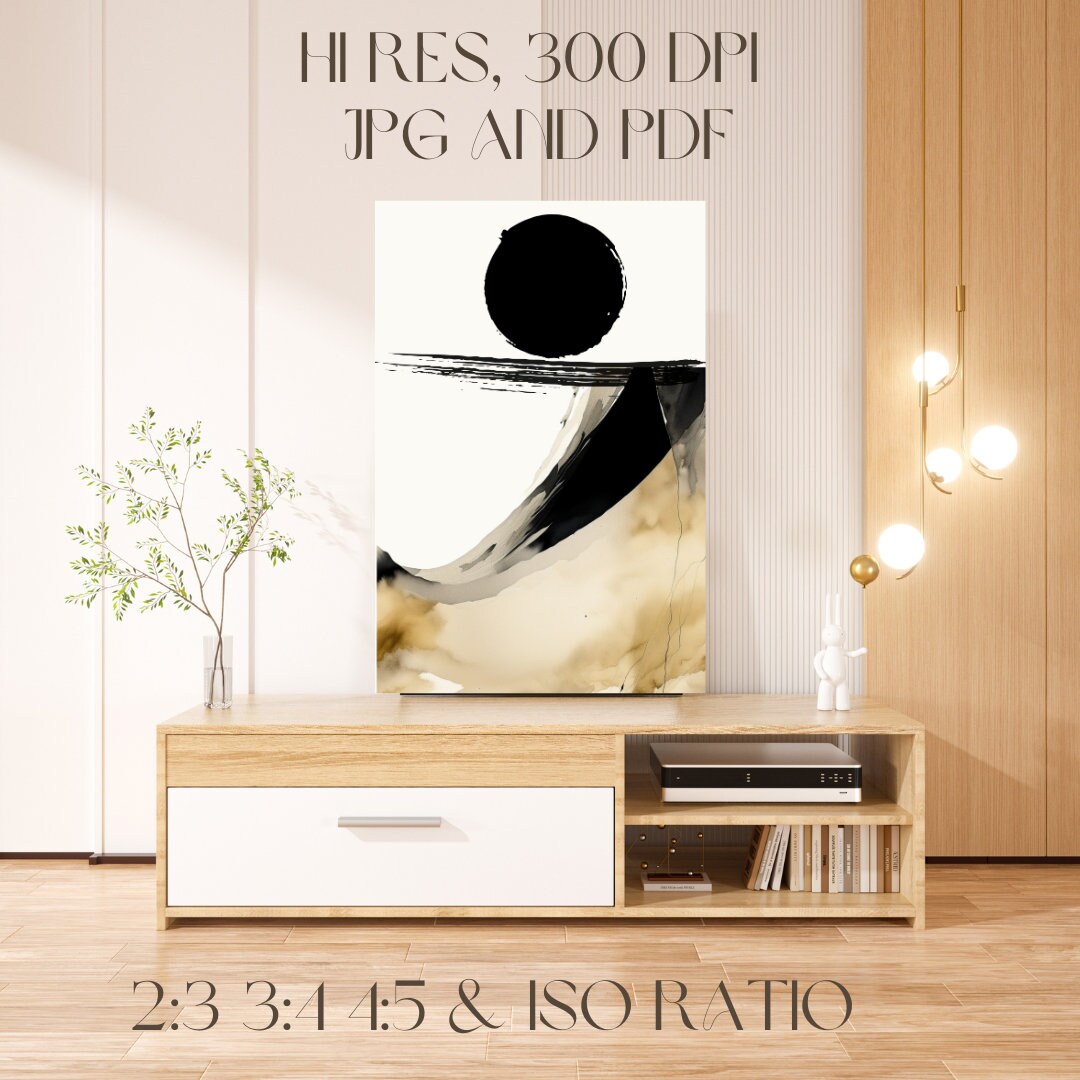 Japandi Abstract Wall Art, Printable Poster, Black and Neutral, Wabi ...