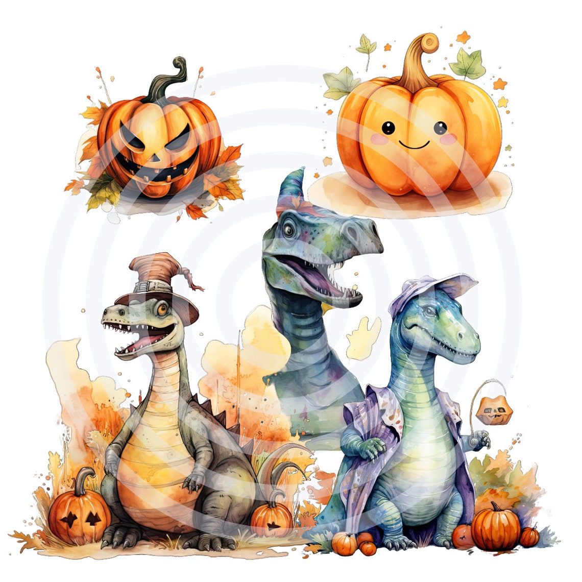 Halloween Dinosaur Clipart, Watercolor Pastel Halloween Dinosaur ...