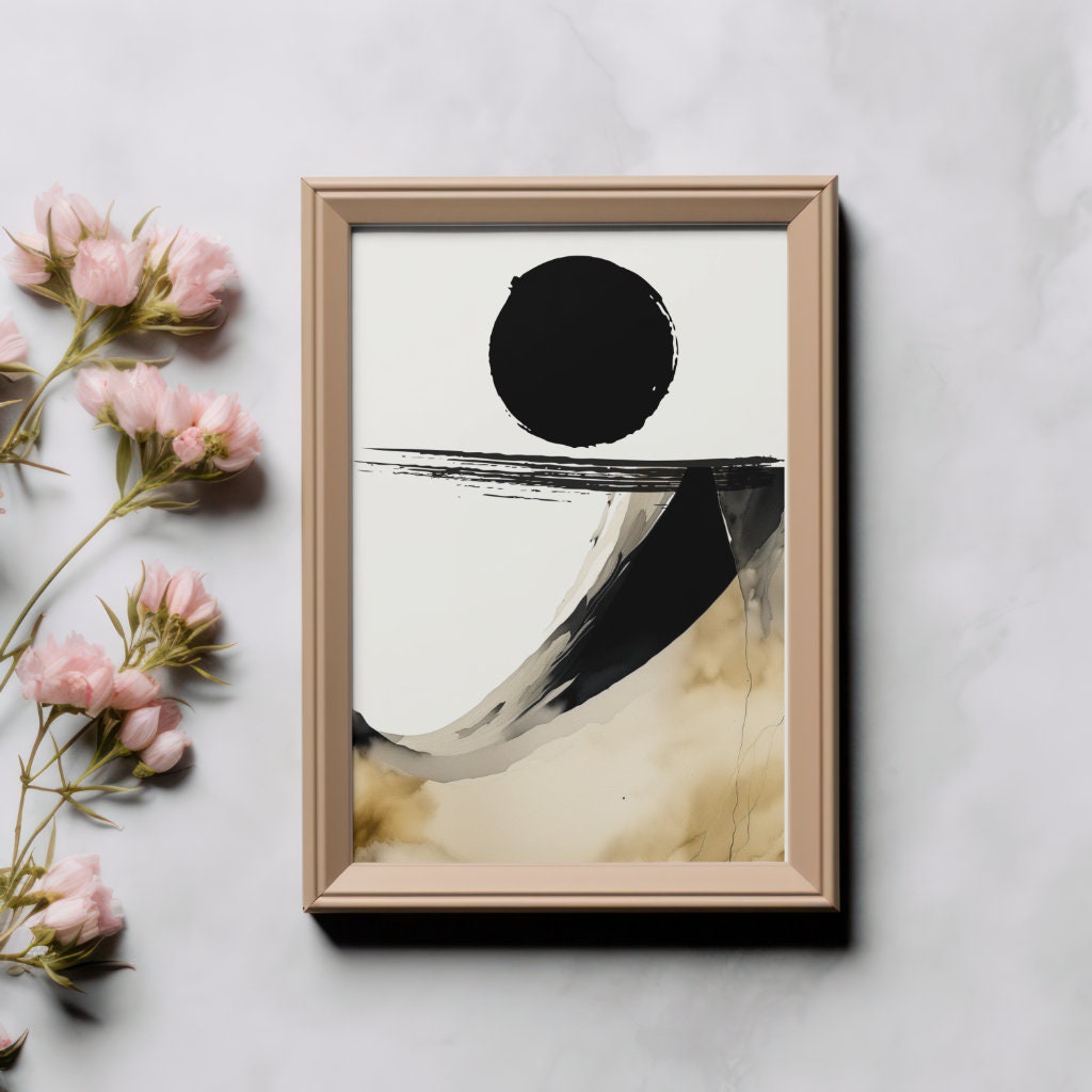 Japandi Abstract Wall Art, Printable Poster, Black and Neutral, Wabi ...