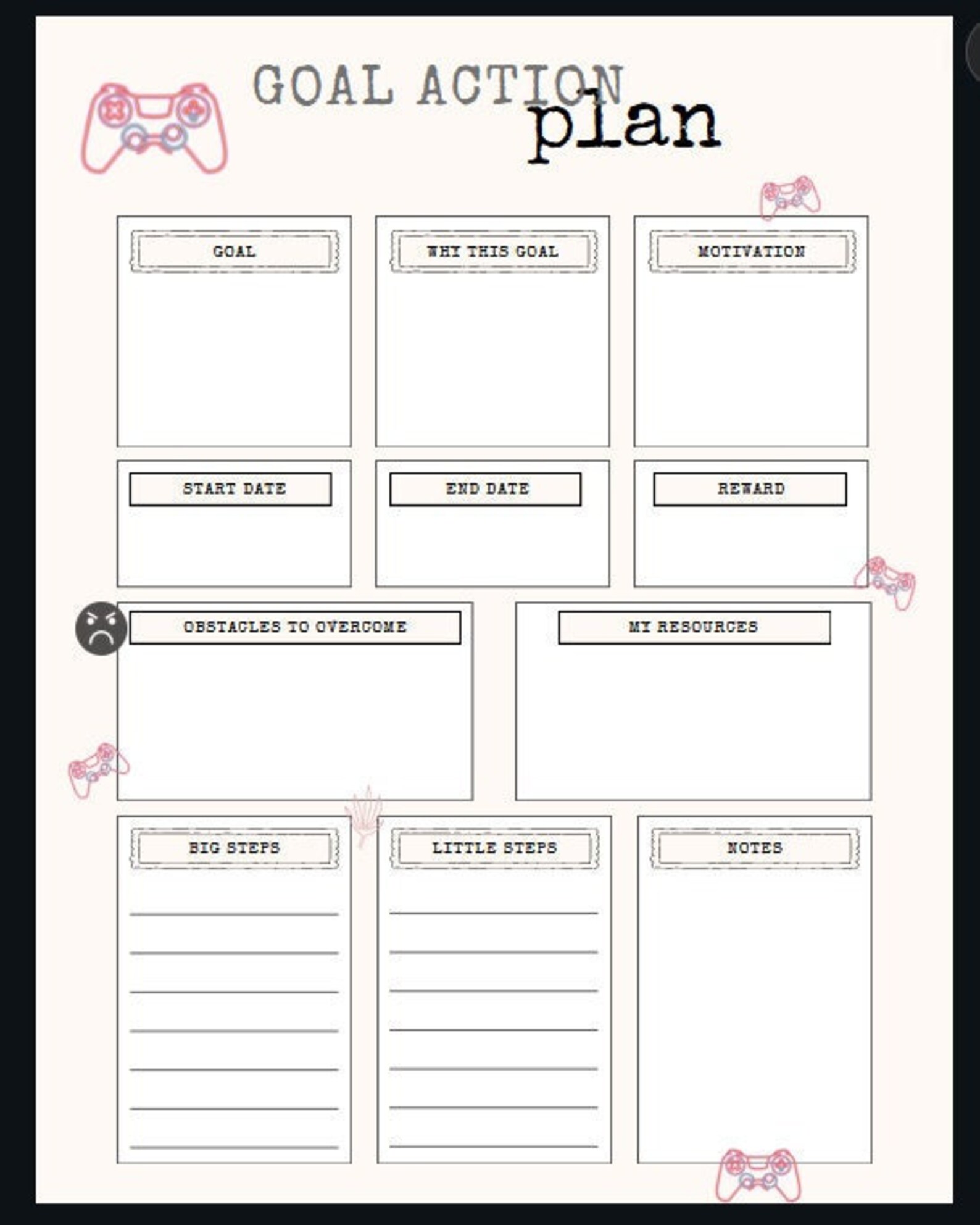 ESD Teacher Made Digital Planner Goal Action Plan Gamer Template 1 P ...