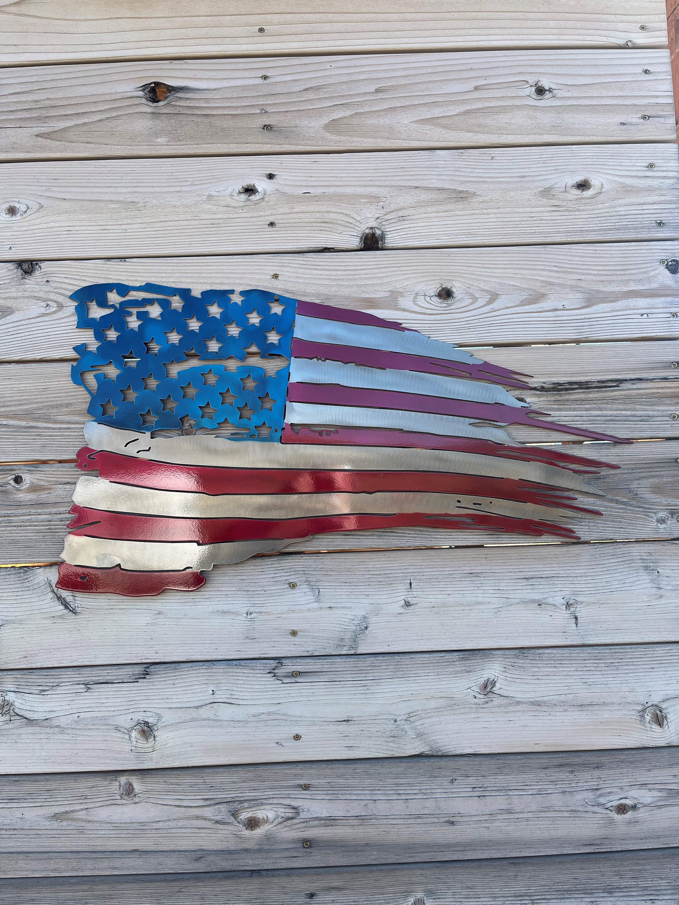 Distressed Tattered Flag Metal Sign Tattered USA Flag Metal Flag - Etsy