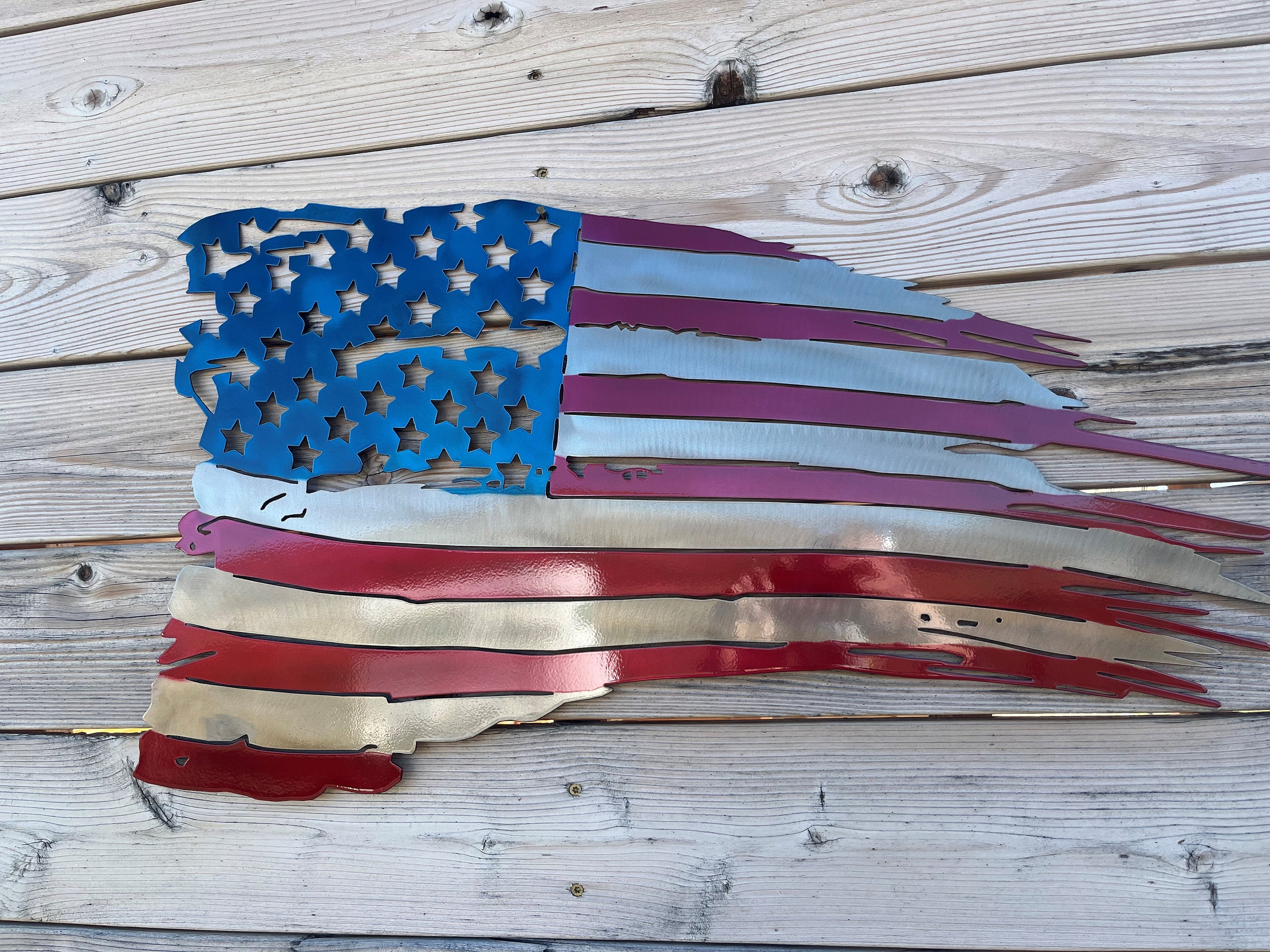 Distressed Tattered Flag Metal Sign Tattered USA Flag Metal Flag - Etsy