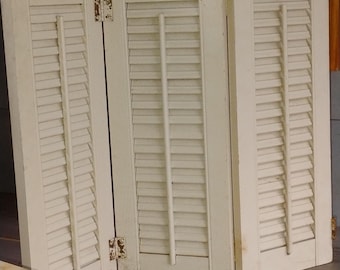Vintage Wooden Off-white Double Shutters for Inside Window With Hinges ...