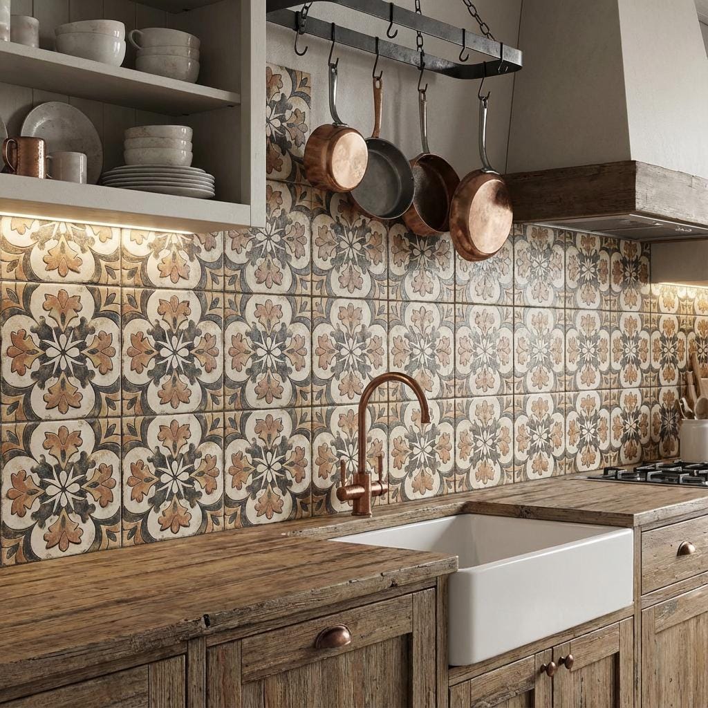 Vintage Farmhouse Rustic Ceramic Tile Kitchen Backsplash Bathroom Floor ...