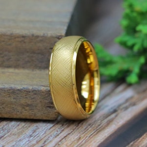 Florentine Brushed Finish Ring, Men's Gold Tungsten Ring, Men’s Wedding ...
