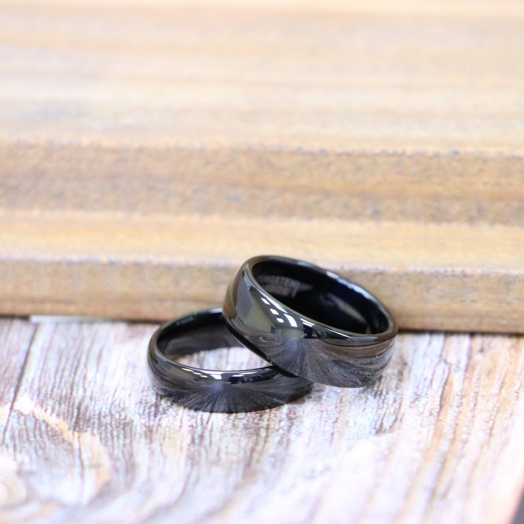 Minimalist High Polished Black Tungsten Wedding Band, Black Tungsten ...