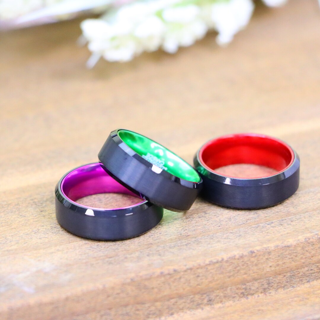 Black and Red Wedding Band Mens Wedding Rings 8mm Engagement Ring ...