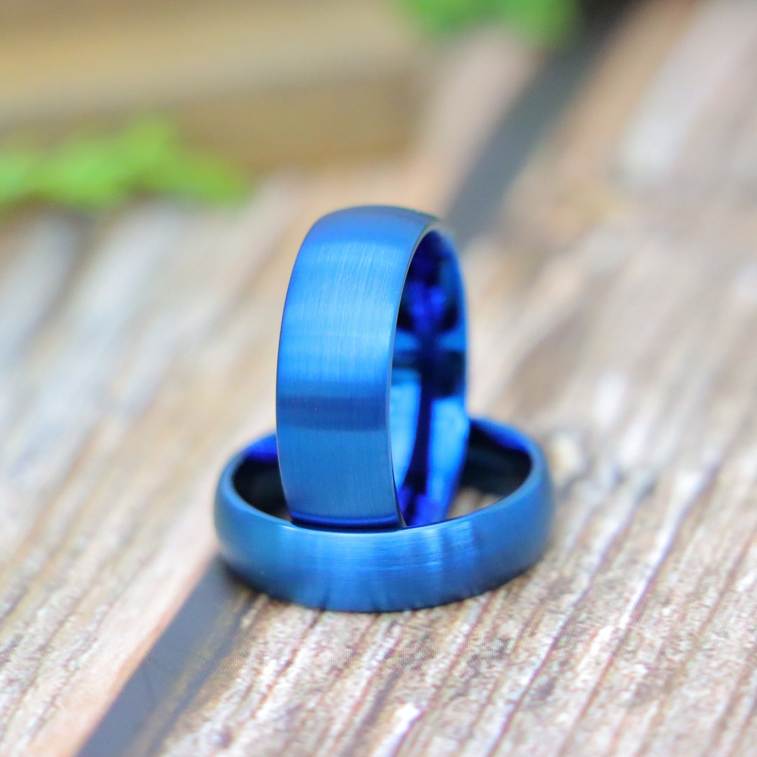 Blue Couple Rings, Men's Blue Ring, His and Hers Tungsten Wedding Band ...
