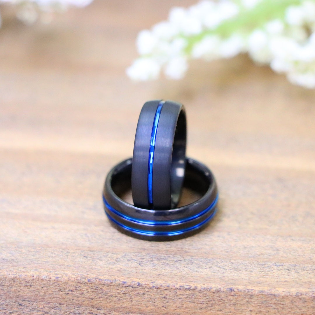 Unisex Wedding Band, Thin Blue Line Ring, Law Enforcement Wedding Ring ...