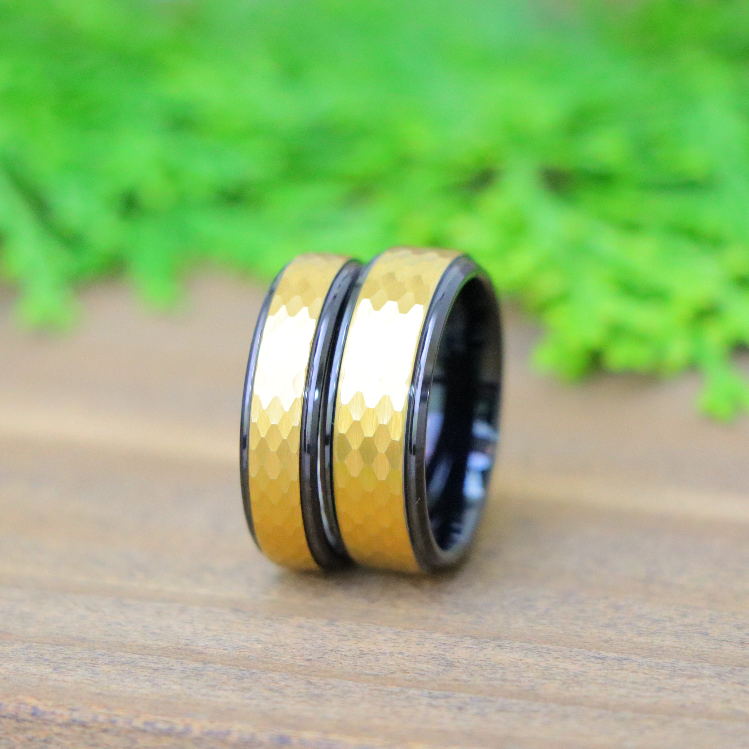 Hammered Center Stepped Edge Tungsten Ring, Custom Engraved ...