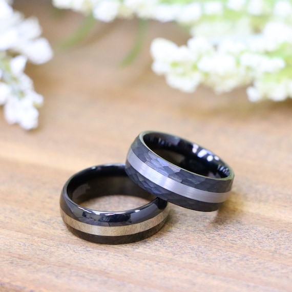 Black ring with silver inlay store
