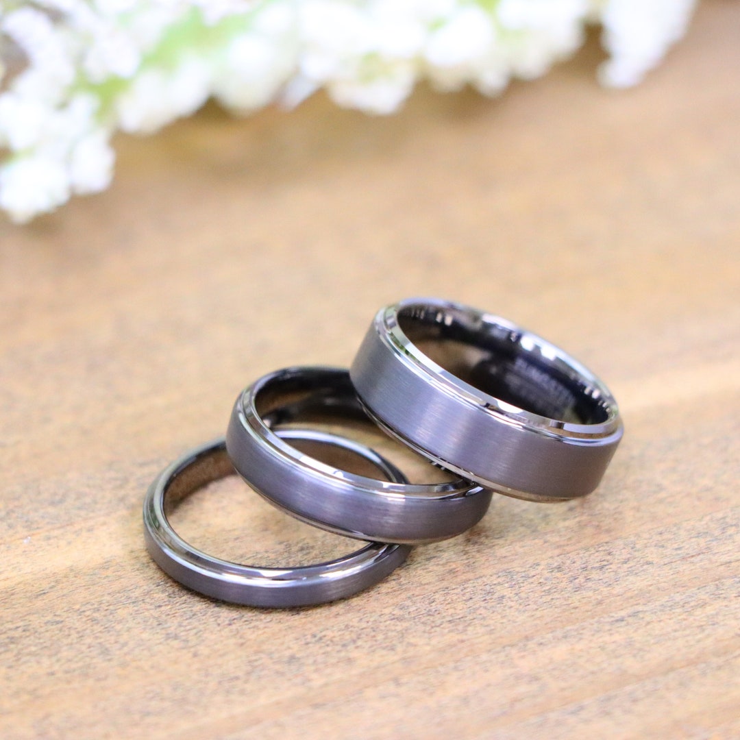 Gunmetal Tungsten Rings Brushed Dark Gray Tungsten Wedding Bands Unisex ...