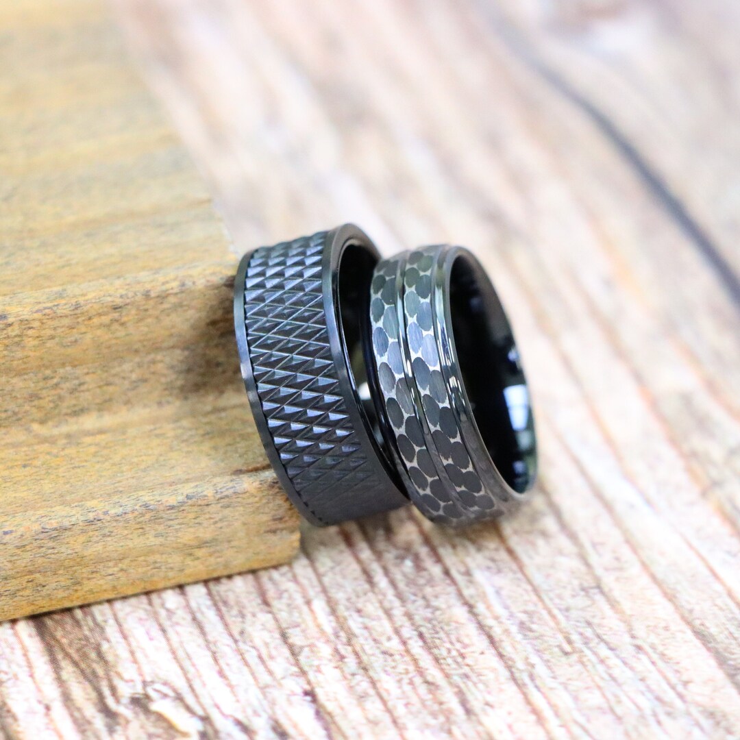 Black Tungsten Wedding Band, Spike Design Ring, Biker Style Band, Men ...