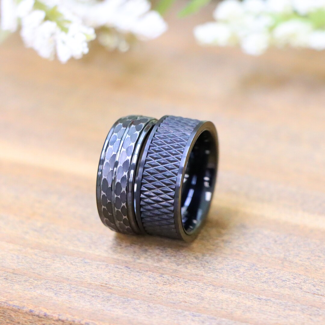 Black Tungsten Ring With Unique Leopard Footprint Pattern ...