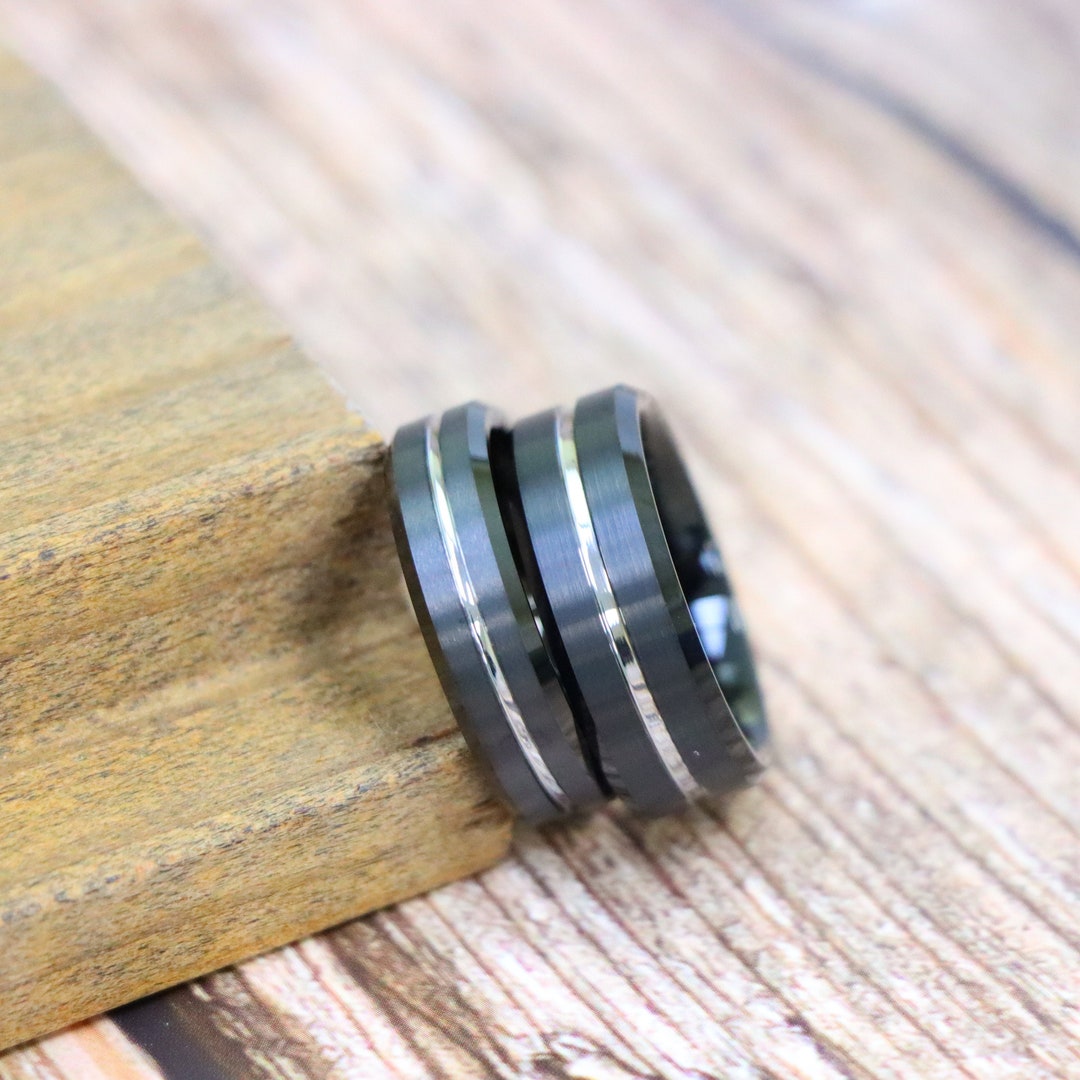 Black Couple Ring, Mens Wedding Band, 6mm-8mm Engagement Ring, Black ...