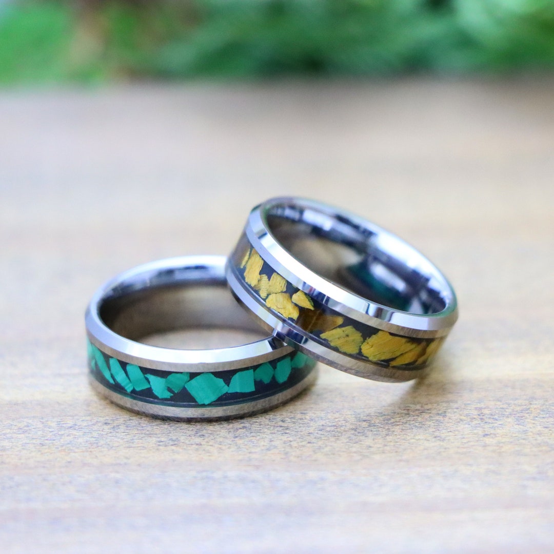 Ring for Christmas Gift, Tiger Eye Chips/malachite Chips Inlay, 8mm ...