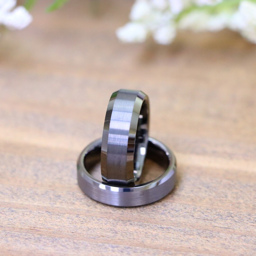 Dark Grey Tungsten Rings Mens Womens Wedding Band Gunmetal Ring ...