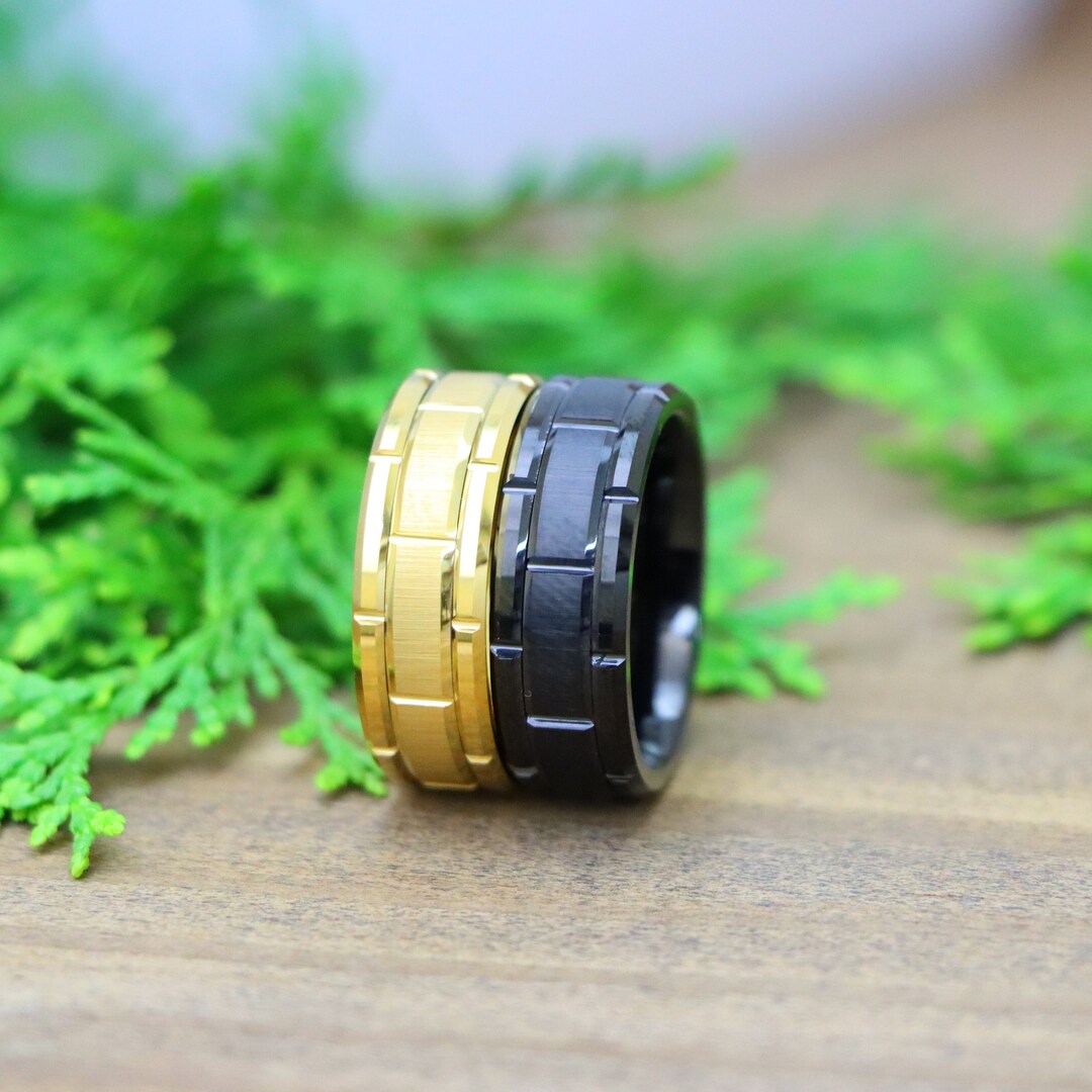 Brick Pattern Gold Tungsten Wedding Band, Men's Engagement Ring ...