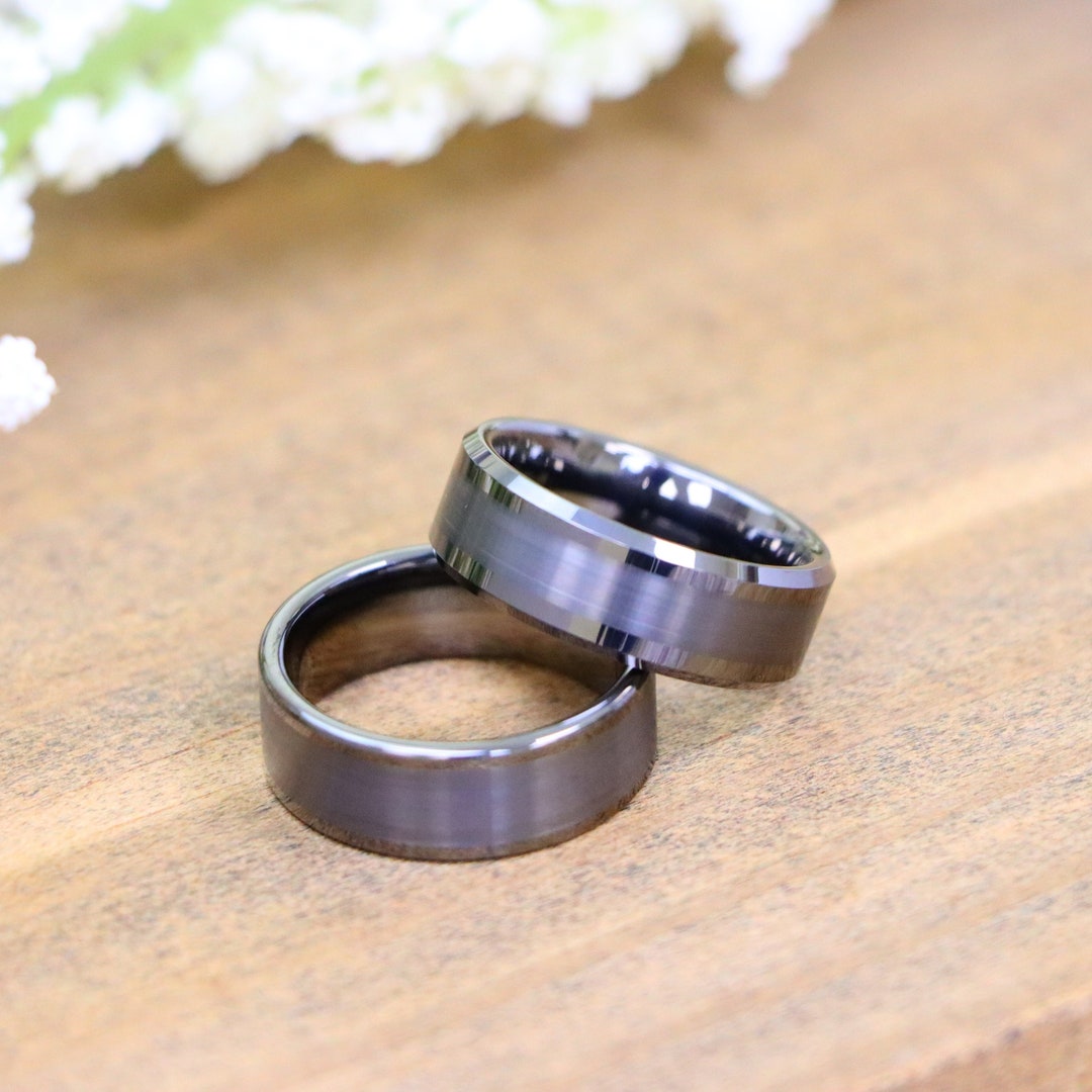 Brushed Center Gunmetal Tungsten Wedding Bands, Gunmetal Wedding Rings ...