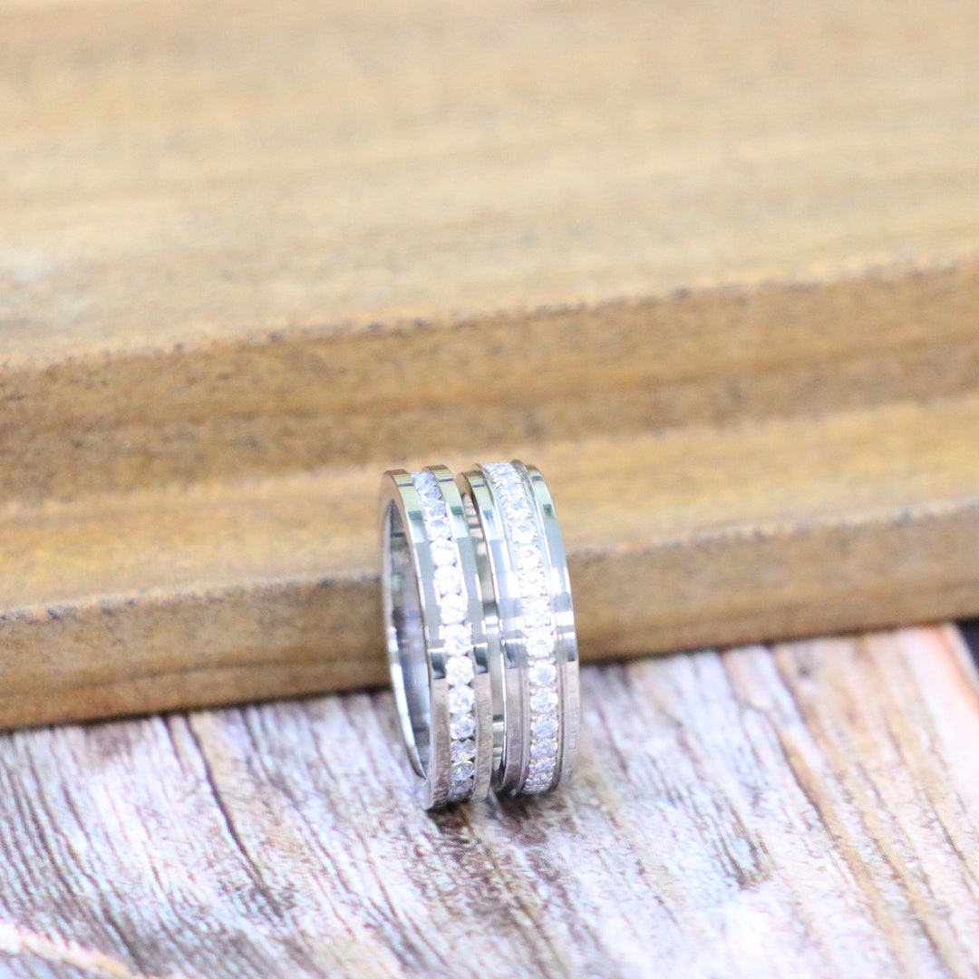 4mm Titanium Eternity Wedding Rings, Personalized His & Her Eternity ...