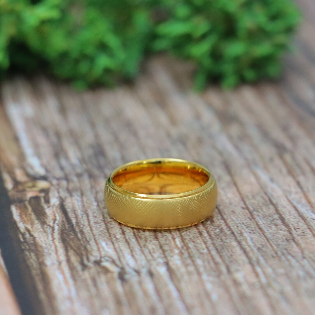 Unique Knurled Finish Center Men's Dome Wedding Bands Laser Engraved ...