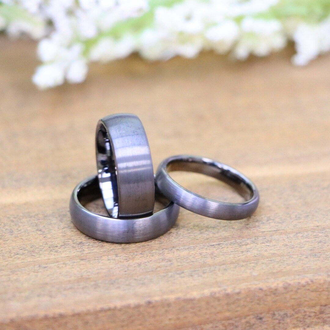 Gunmetal Tungsten Ring, Mens & Womens Tungsten Wedding Band, Thin Ring ...