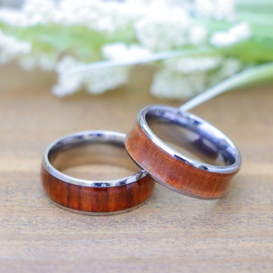 Silver Tungsten Rings, Concave Ring With Rosewood Inlay, Mens Wood ...