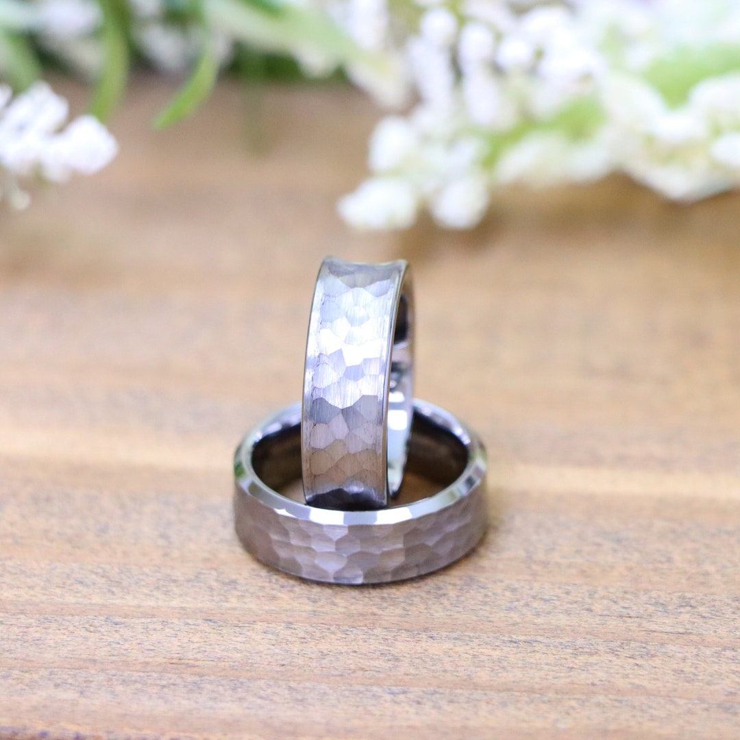 Hammered Tungsten Ring, Brushed Finish Ring, Silver Tungsten Ring ...