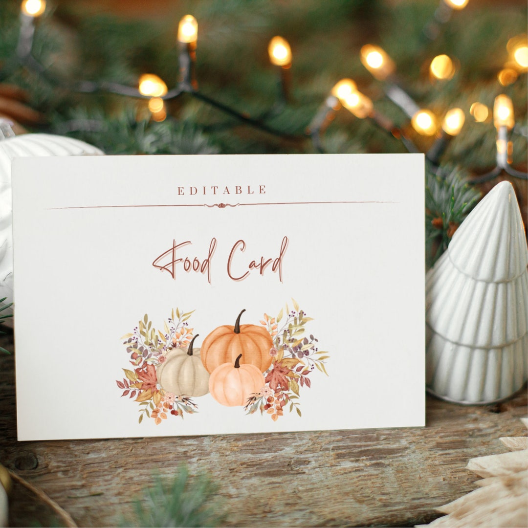 Thanksgiving Food Card, Menu Card, Printable Food Card, Party Menu ...