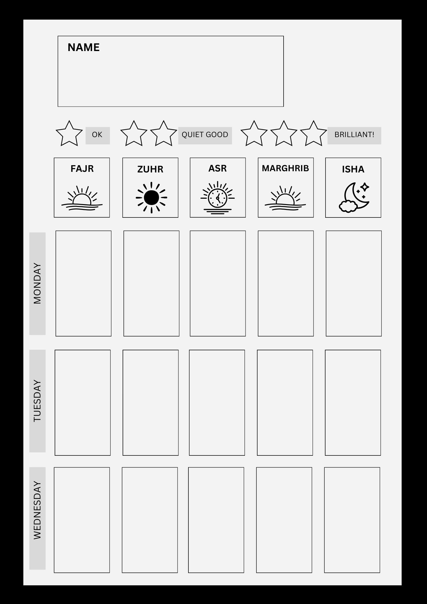 Islam Weekly Prayer Chart Planner - Etsy